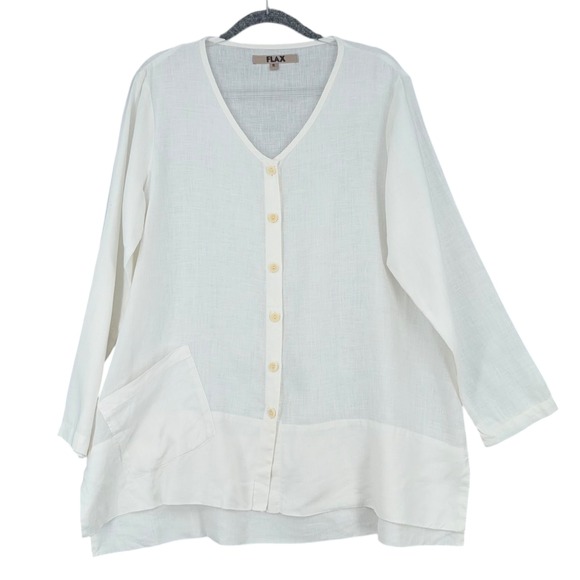 Flax | Tops | Flax Linen Button Front Tunic Shirt Top Cream Size S ...